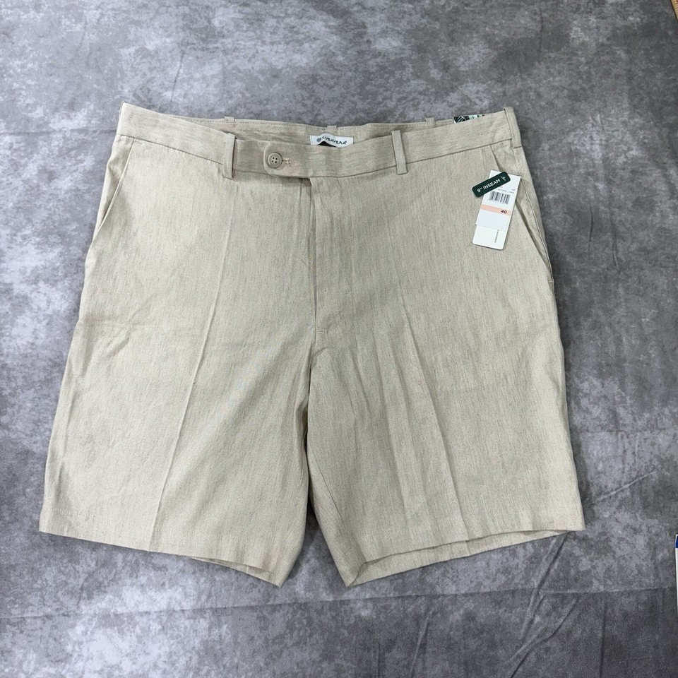 Cubavera Shorts Mens 40x9 Beige Linen Blend Stretch Flat Front Chino ...
