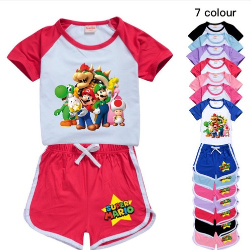 Kids Super Mario Short Outfits Costume T-shirt Top + Pant Tracksuit ...