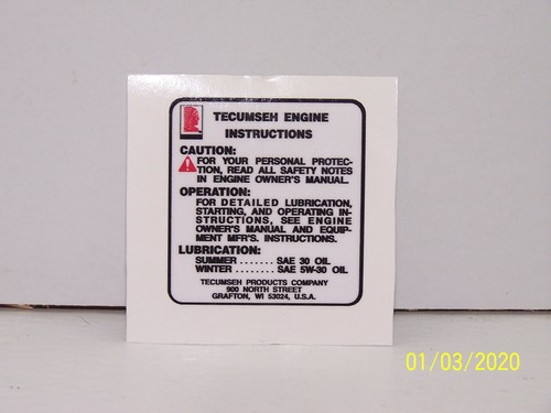 Tecumseh Engine Instruction Decal | eBay