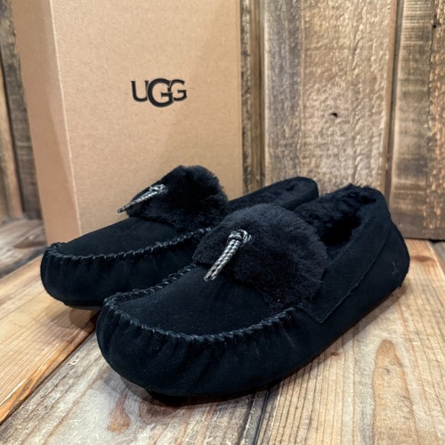 UGG DAKOTA SHEARLING BRAID SLIPPERS WOMENS US 6 BLACK SUEDE / WOOL SLIP ...