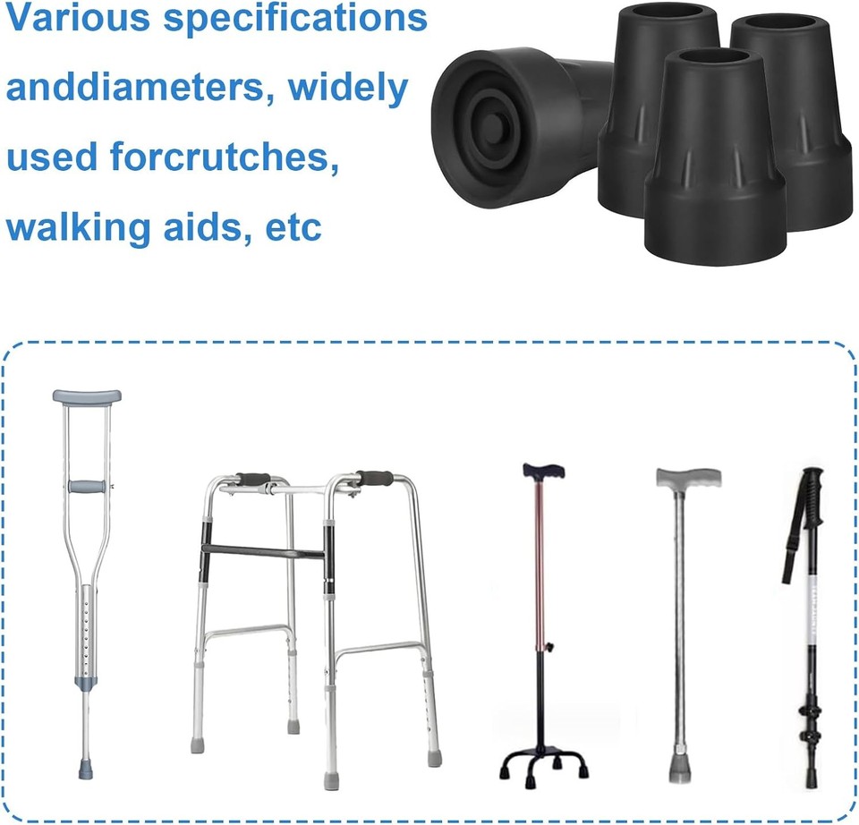 4 Pack Walking Cane Tips 7/8 Inch Crutch Tips Heavy Duty Rubber Cane ...