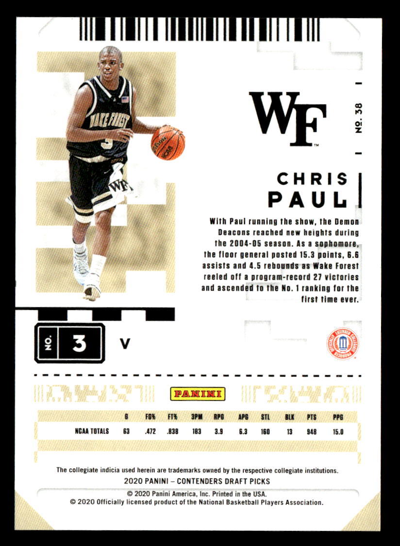 Chris Paul 2020 Contenders Draft Picks Finals Ticket /75 Card #38 Wake ...