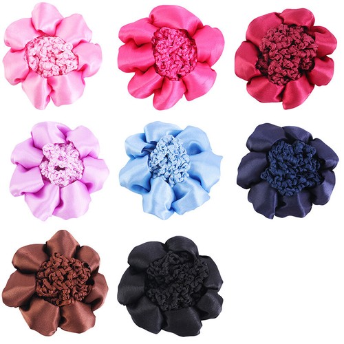 Flower Satin Fabric Lace Hairnet Hair Bun Cover Elastic Hair ...