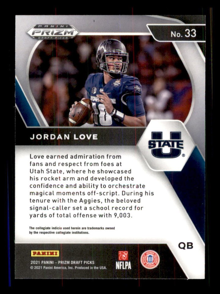 2021 Football Prizm Draft Picks Jordan Love Utah State Aggies #33 4 | eBay
