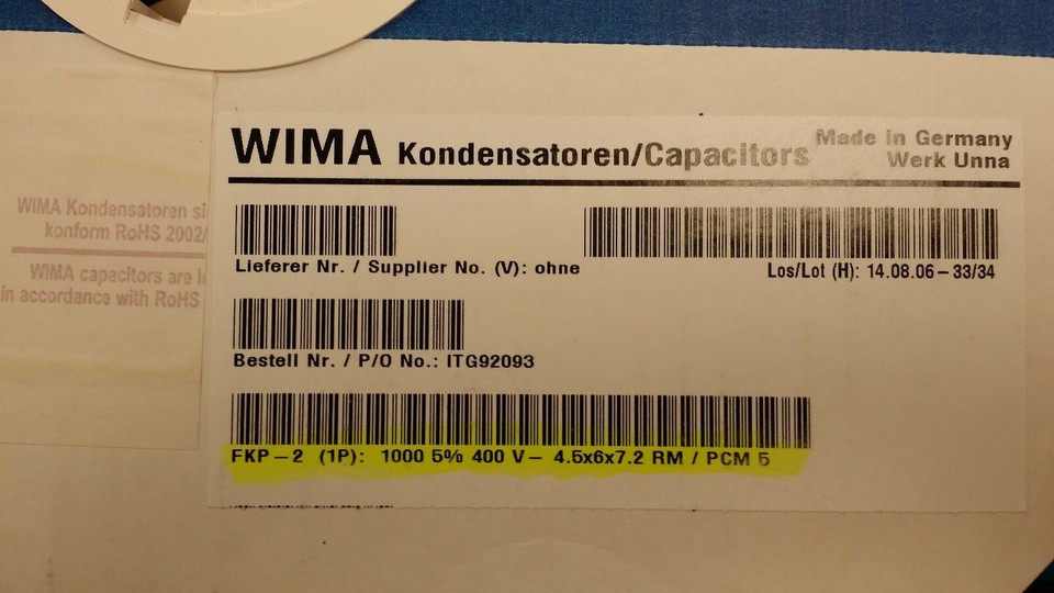 (10PC) FKP2-1000/400/5 WIMA CAP POLYPROPYLENE 0.001uF 400V 5% RADIAL 4 ...