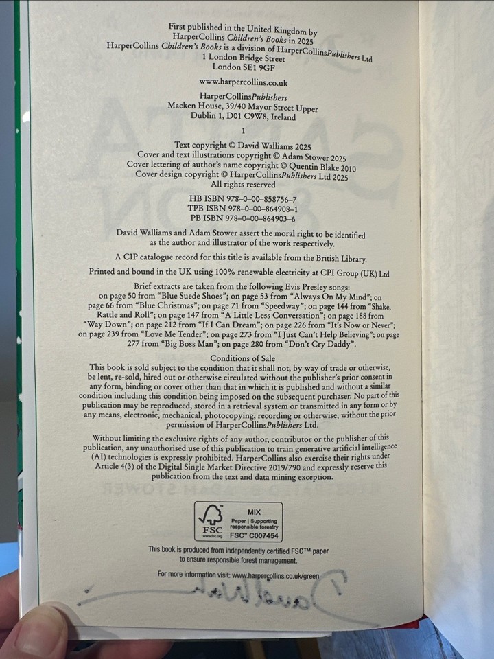 Santa & Son by David Walliams SIGNED 2025 UK 1st/st HB HarperCollins ...