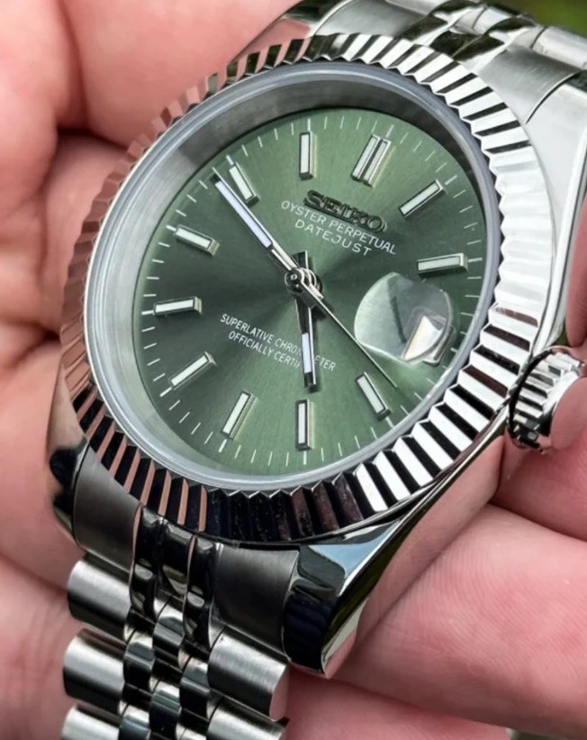 NH35 Custom Watch mod “Seikjust” 41mm Olive Green Dial | eBay Australia