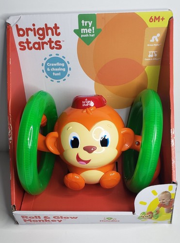 Bright Starts Roll & Glow Monkey Baby Toddler Toy w/ Lights & Melodies ...