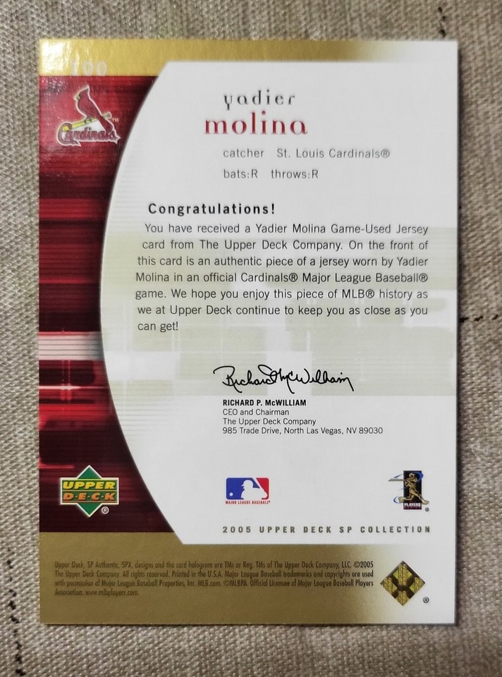 2005 Sp Collection Sp Authentic Materials Yadier Molina 🔥🔥 Mint!! Gold ...