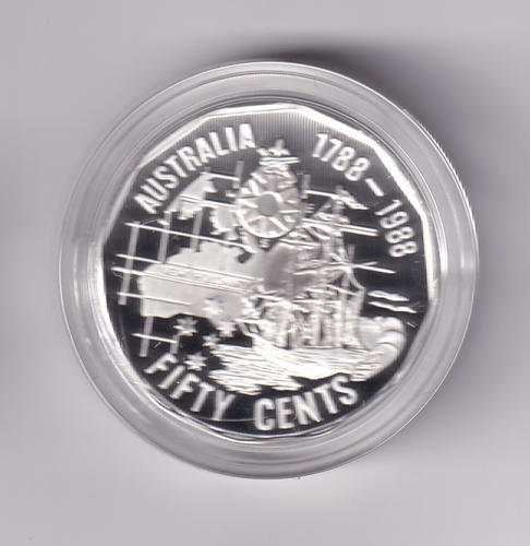 AUSTRALIAN 1988 50 CENT FIRST FLEET SILVER PROOF COIN - EX MASTERPIECES ...