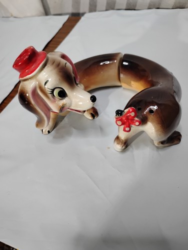 artmark dachshund dog WEINER DOG ceramic 50s Salt +P shaker set japan ...