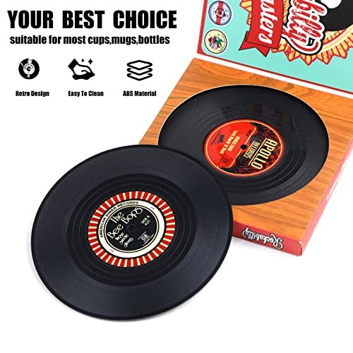 6pcs Vinyl Record Drink Coaster Retro Vintage Beer Coffee Tea Drinking ...