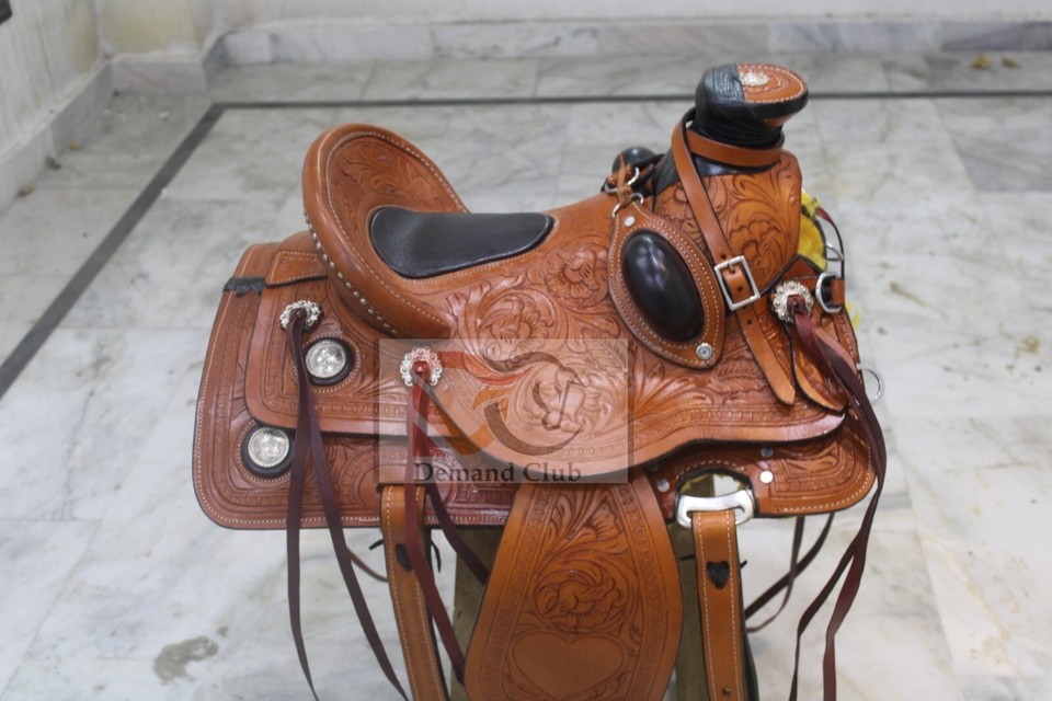 Leather Western Wade Saddle Tooled Carved Leather Horse Tack Bucking ...
