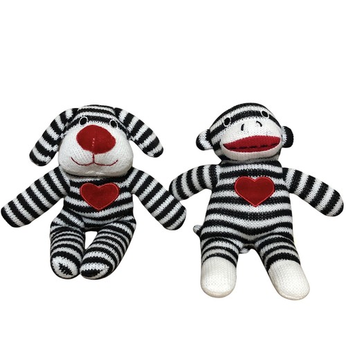 Dan Dee Sock Monkey And Dog Puppy Black And White Stripes With Red ...