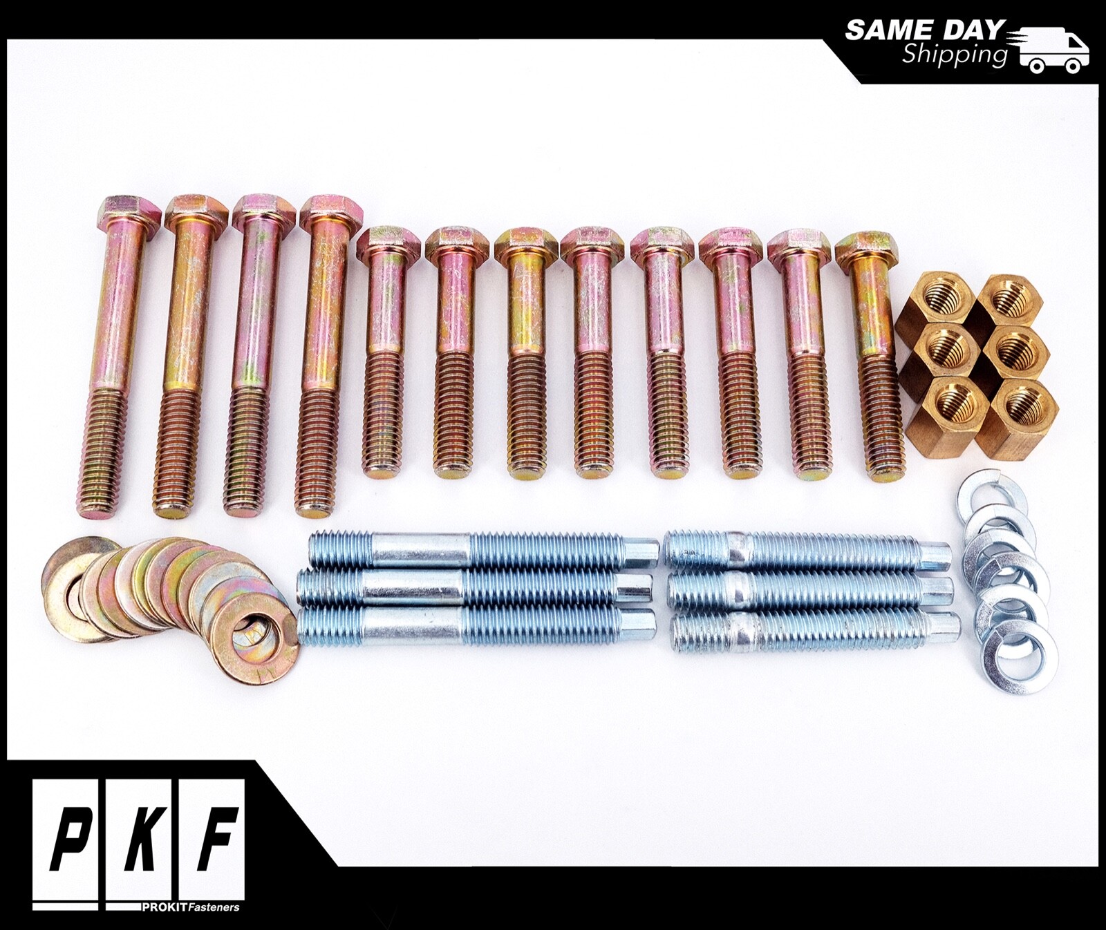 Small Block Chevy SBC HD Ram Horn Exhaust Manifold Bolt & Stud Kit | Steel