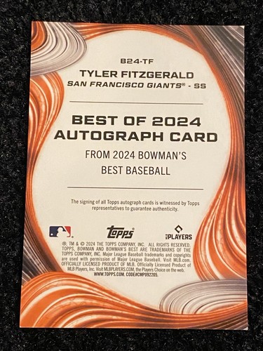 2024 Bowman's Best - Best of 2024 Autographs #B24-TF Tyler Fitzgerald ...