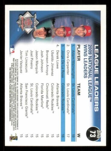 2010 Topps NL Wins Leaders Adam Wainwright/Chris Carpenter/Jorge De La ...