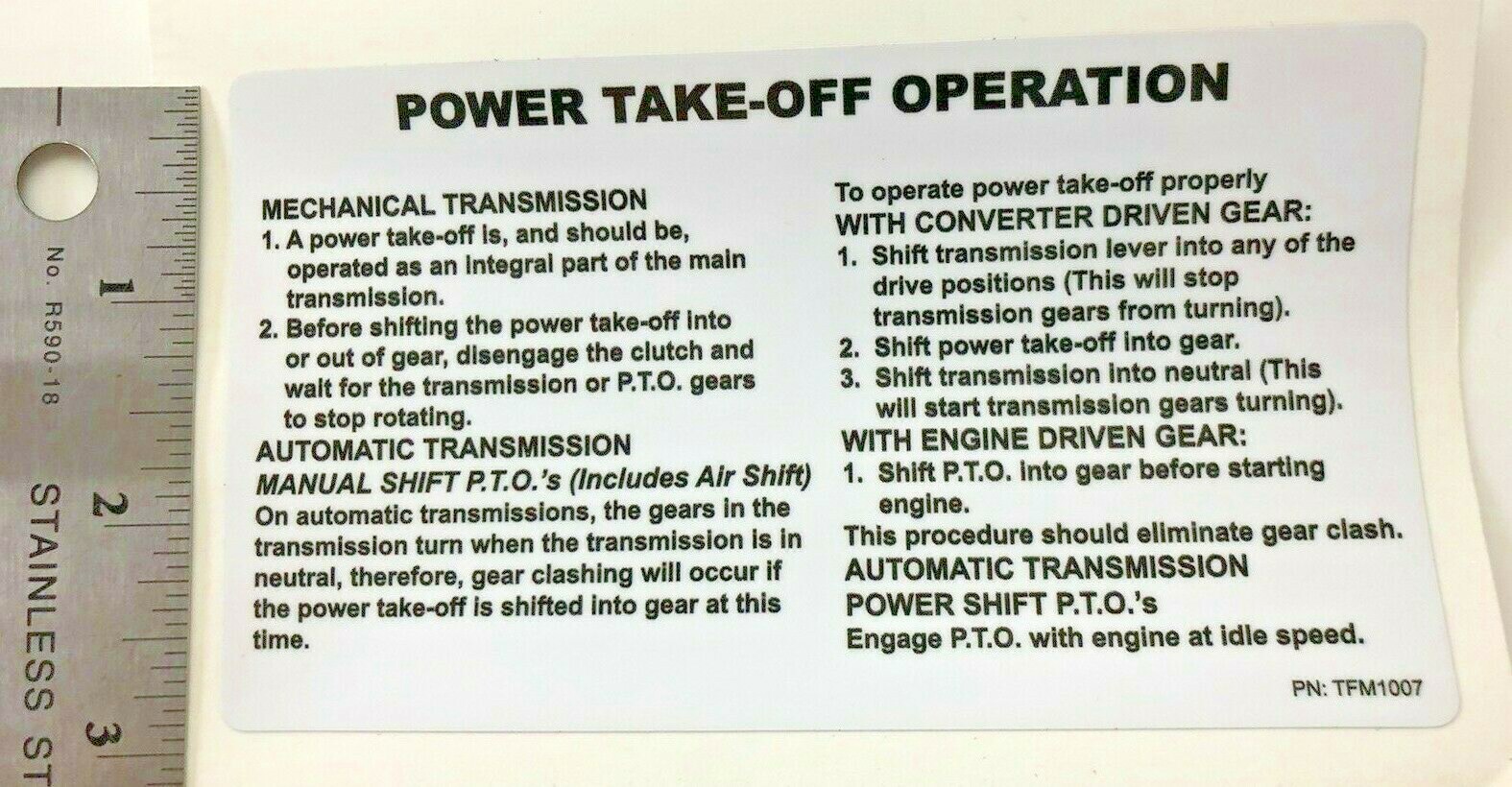 Power Take Off PTO Operation Decal Sticker Aerial Bucket Truck 5 1/4" x ...