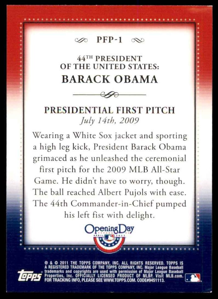 2011 Topps Opening Day Presidential First Pitch #PFP-1 Barack Obama | eBay