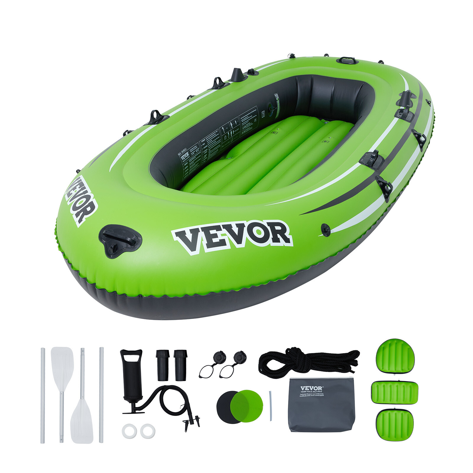 VEVOR Inflatable Boat 5-Person PVC with Aluminum Oars and High-Output ...