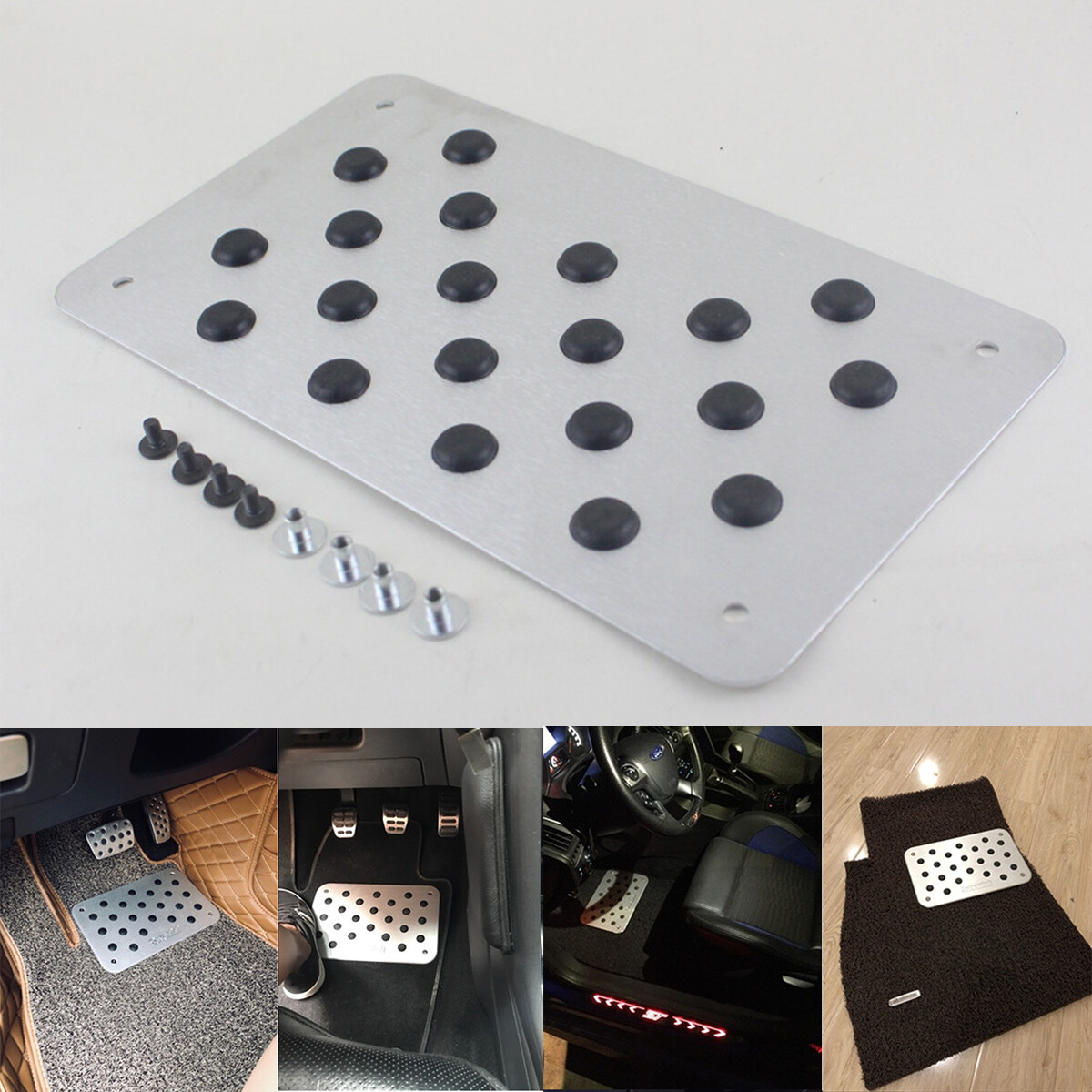 28*16cm Aluminum Car Floor Carpet Mat Patch Heel Scuff Plate Foot Rest ...
