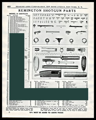 1948 REMINGTON Model 31 Shotgun PARTS LIST AD | eBay