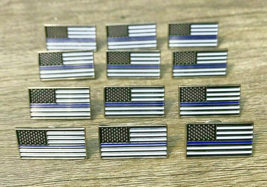 NEW Set of 12 Thin Blue Line American Flag Enamel 1" Lapel Pin Police ...