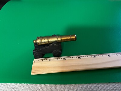 Vtg Mini Brass Military Cannon Cast Iron Heavy Desktop Replica Toy ...