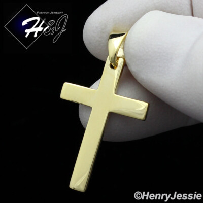 MEN WOMEN 925 STERLING GOLD PLATED PLAIN SIMPLE CROSS CHARM PENDANT ...