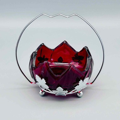 Vintage Art Nouveau Ruby Red Bon Bon Glass and Silver Plated Maple ...