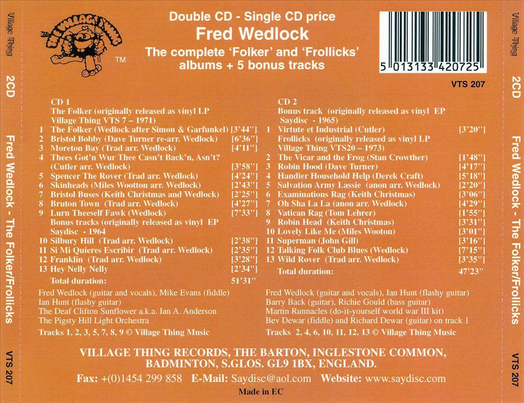 FRED WEDLOCK - THE COMPLETE 'FOLKER' AND 'FROLLICKS' ALBUMS NEW CD ...