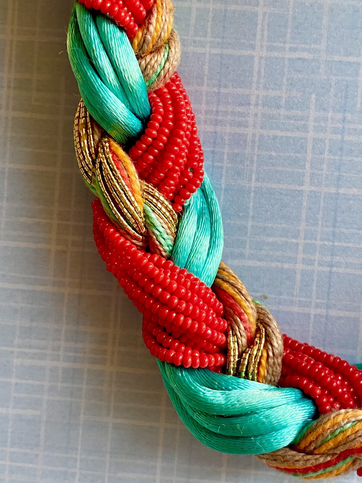 Braided Necklace Fabric Cloth Turquoise Thread Red Se… - Gem