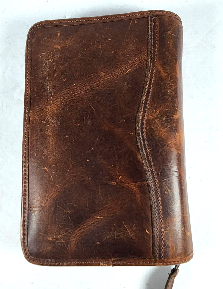 Day Timer Navigator Planner Brown Distress Leather 6 Ring Zip Organizer ...