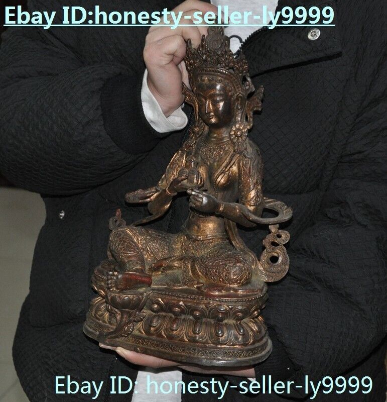 13" Tibet Buddhism bronze Gilt Exorcism Tara Kwan-yin Goddess Buddha ...