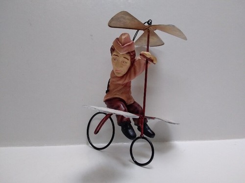 RETRO FOLK ART tin toy MINI FLYING MACHINE PEDAL KITE with MAN MOBILE ...