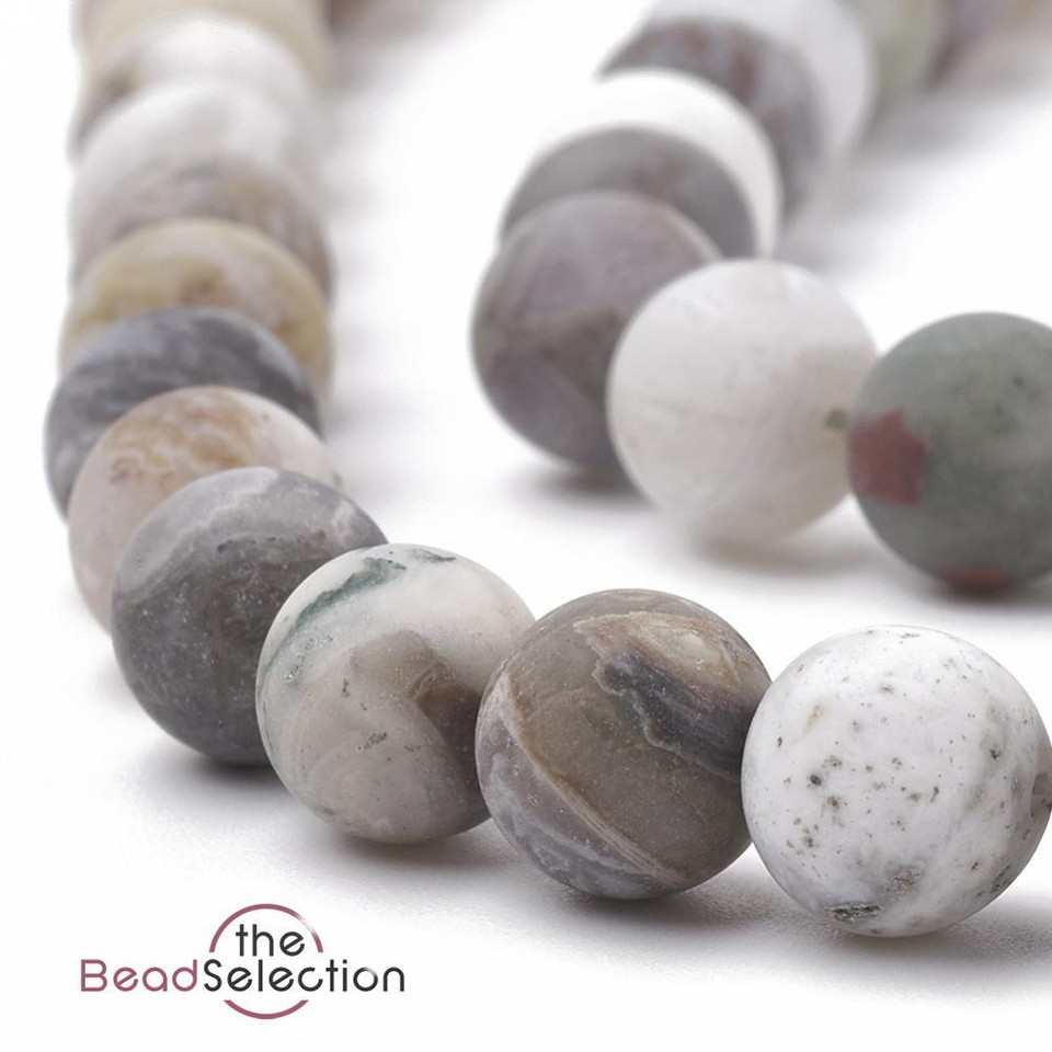 25 Bamboo Leaf Agate Round Gemstone Frosted Beads 8mm Jewellery Making ...