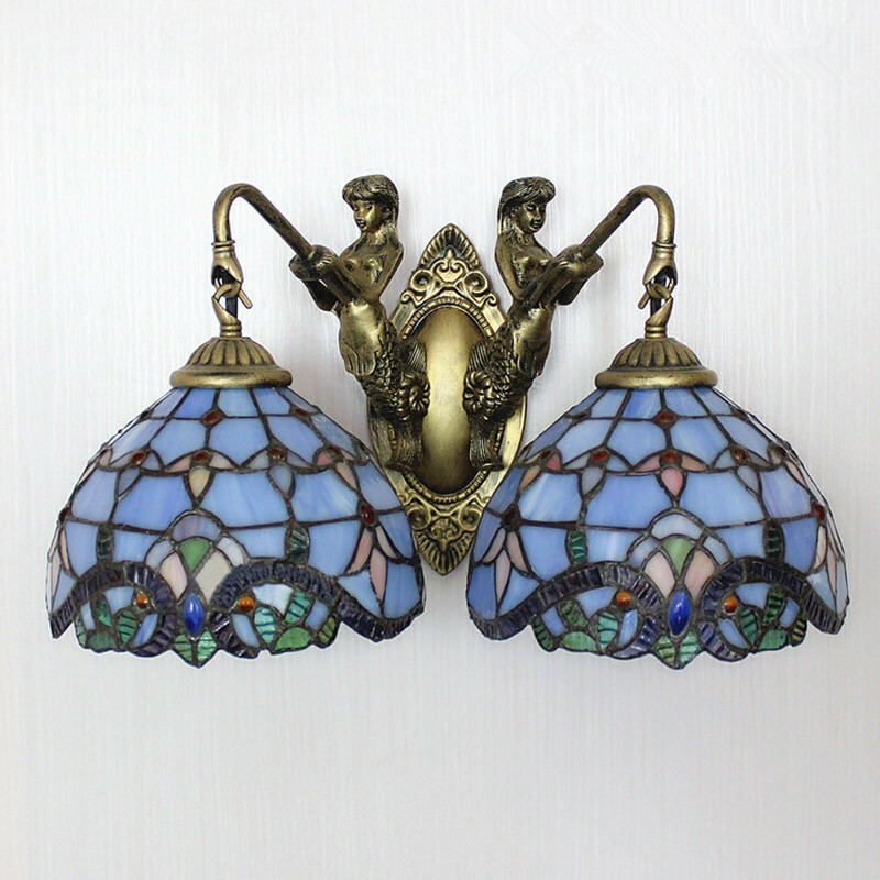 Tiffany Vanity Light Wall Lamp Mermaid Glass Shade Light Fixture Sconce ...