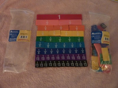 Plastic Fraction bars ( 2 sets) , circles, and dice, Math Manipulatives ...