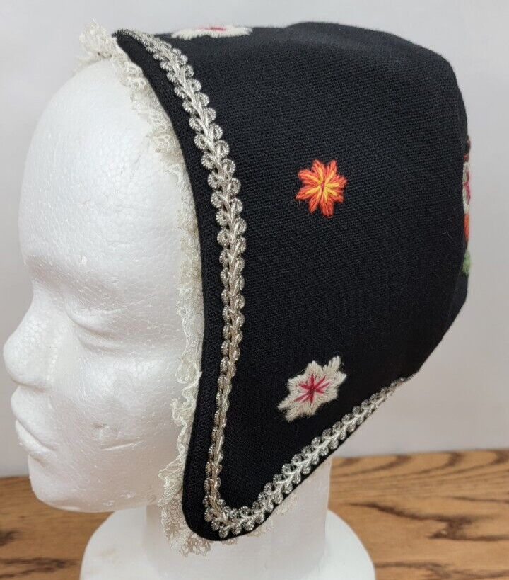 Norwegian Black Loland Bunad Hat Hand Embroidered Lace Norway Kyse Bag ...