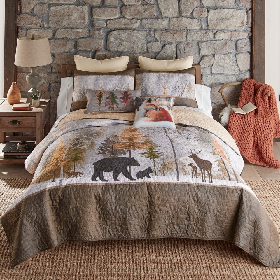 Donna Sharp Dawn Mist King 3-Pc Quilt Set Bear Deer Watercolor Forest ...