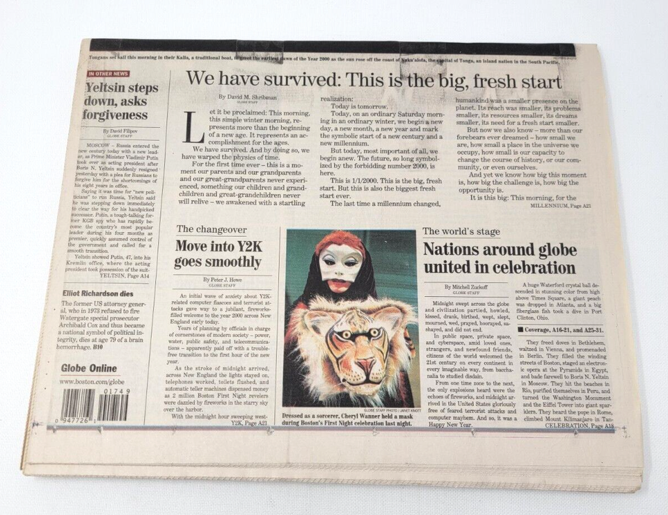 Vintage The Boston Globe Millennium Edition January 1, 2000 Y2K ...