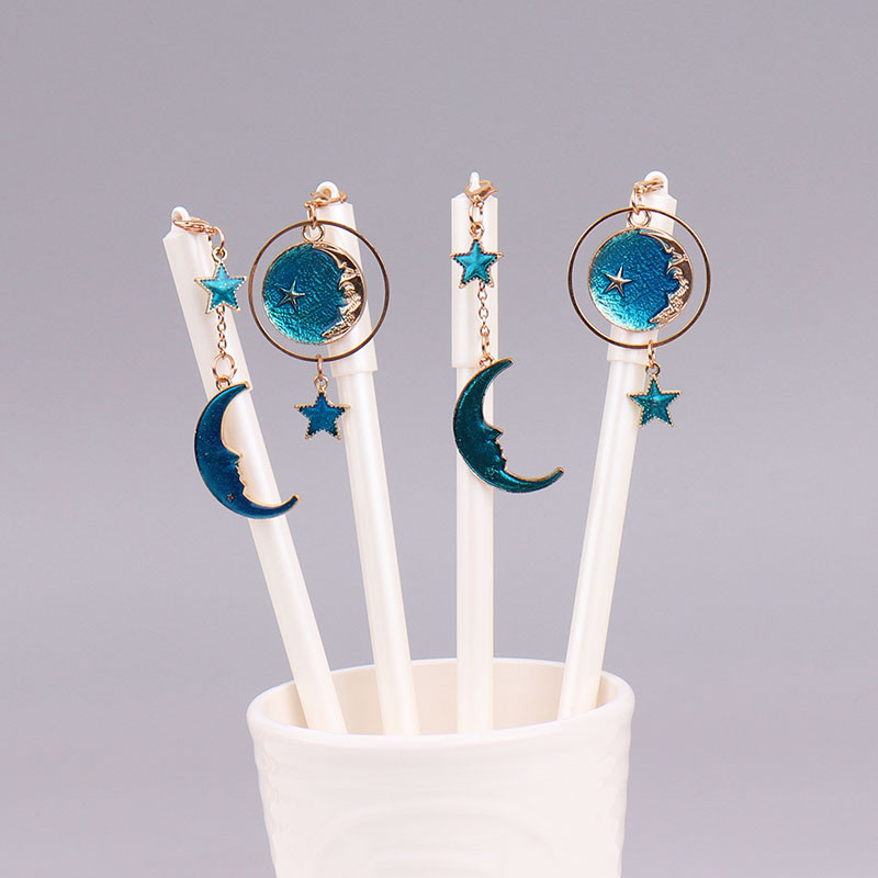 0.5mm Blue Starry Sky Star Moon Pendant Gel Pen Kawaii Stationery Black ...