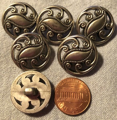6 Pierced Silver Tone Plastic Shank Buttons Just Over 13/16" 21.3mm ...