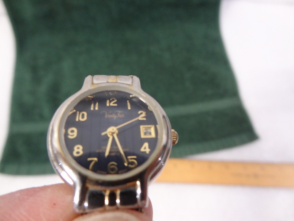 Vanity Fair Wrist Watch Women Gold Silver Two Tone Date Stretch Band ...