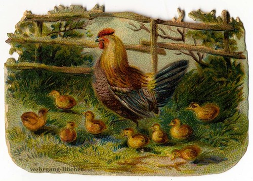 Vintage Victorian die cut paper scrap, Chicken family ca. 1880. | eBay