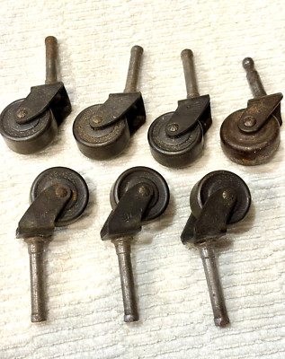 7 Antique Metal Caster Wheels 1" Diameter 1.5” Stem Vtg Furniture ...