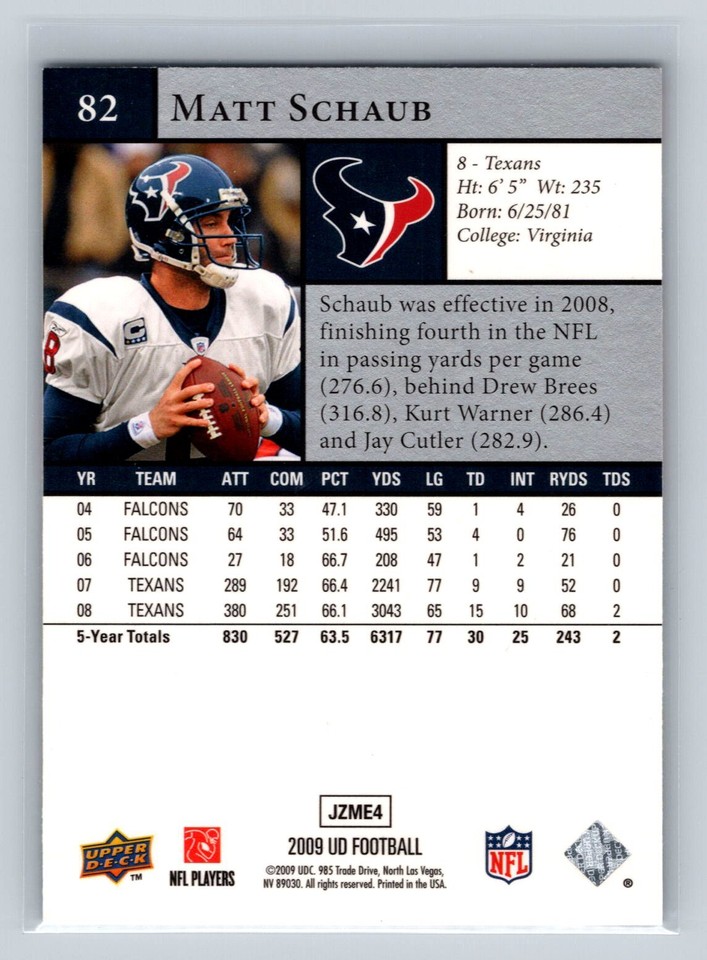 2009 Upper Deck #82 Matt Schaub Houston Texans NM-MT | eBay