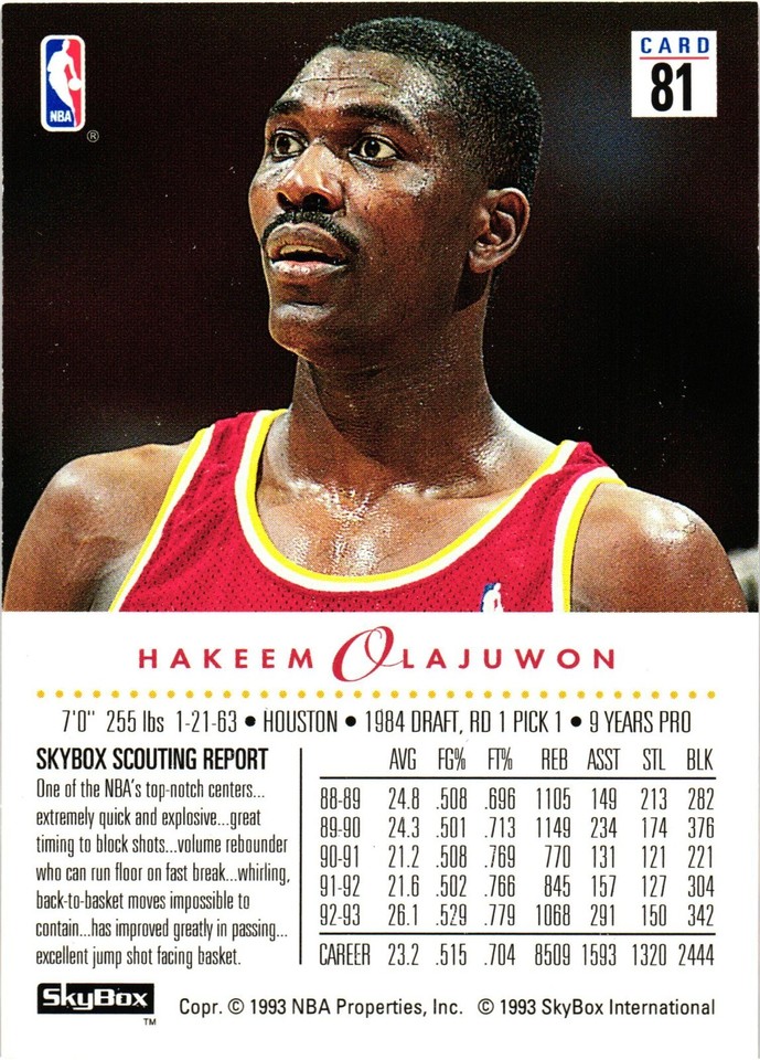 1993-94 Skybox Basketball Hakeem Olajuwon #81 Houston Rockets | eBay