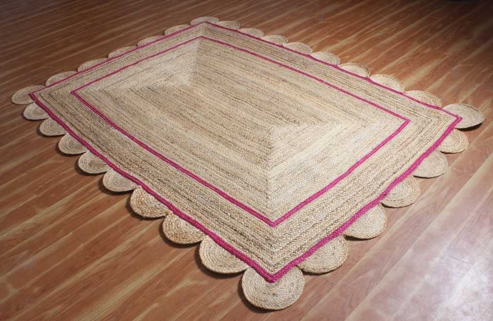 Scalloped Natural Jute Runner Hand-Braided Living Room Kilims Area Rug ...