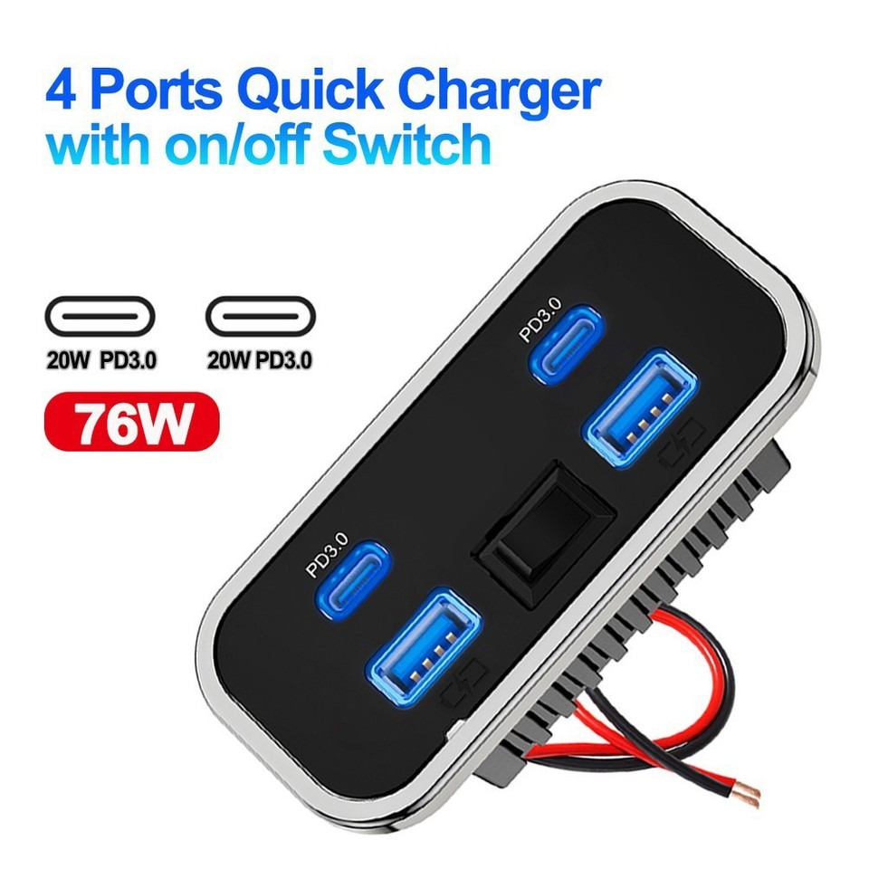 Ideal Power Solution Auto Charging 4-Port Charger Easy Installation USB ...